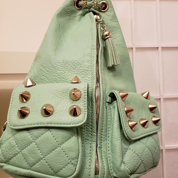 Bags | Stunning Gold Studded Backpack Bag | Poshmark